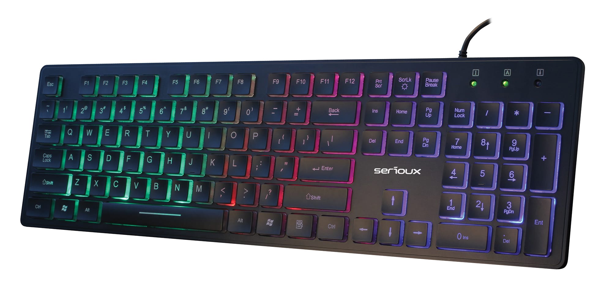 Tastatura cu fir, 9500I, iluminata, US layout, USB, neagra – Serioux